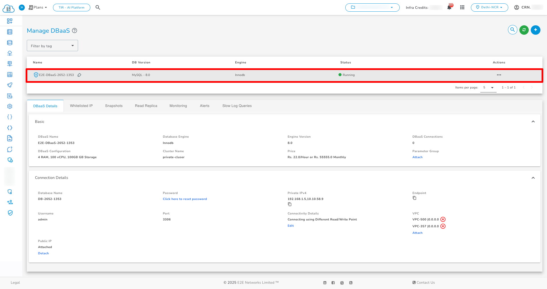 DBaaS in Private Cluster | E2E Cloud