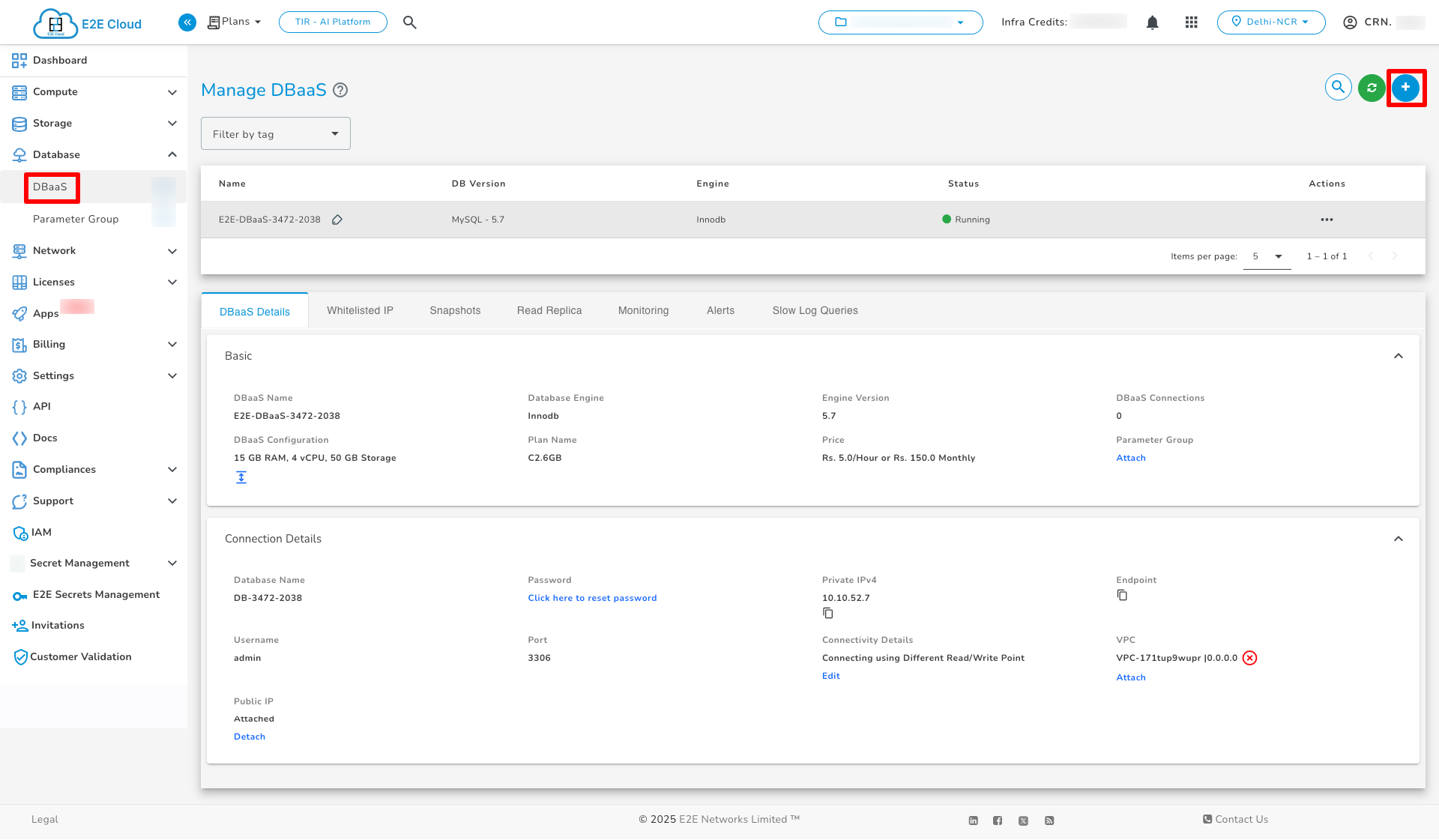 Create Encrypted DBaaS | E2E Cloud