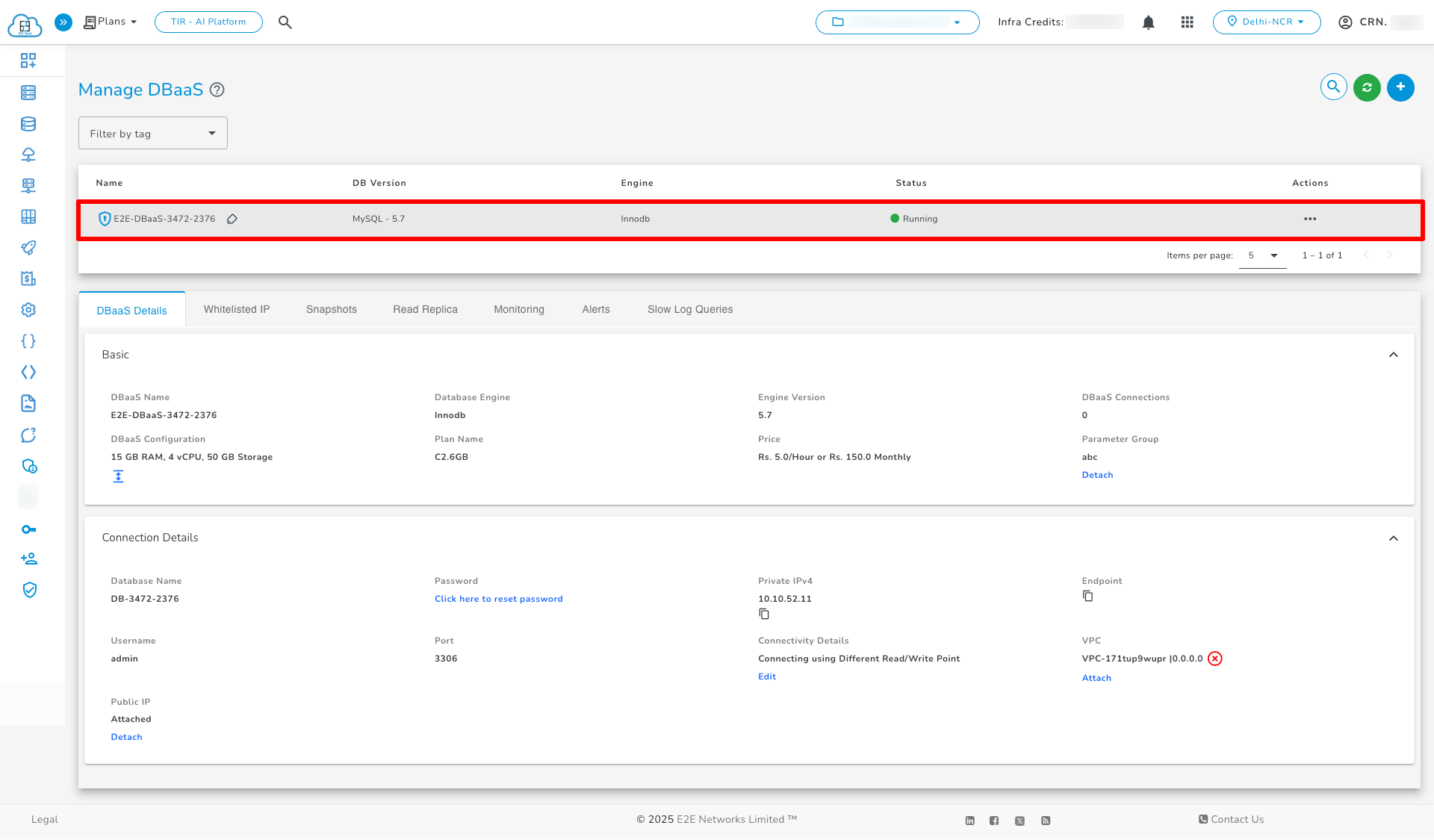 Create Encrypted DBaaS | E2E Cloud