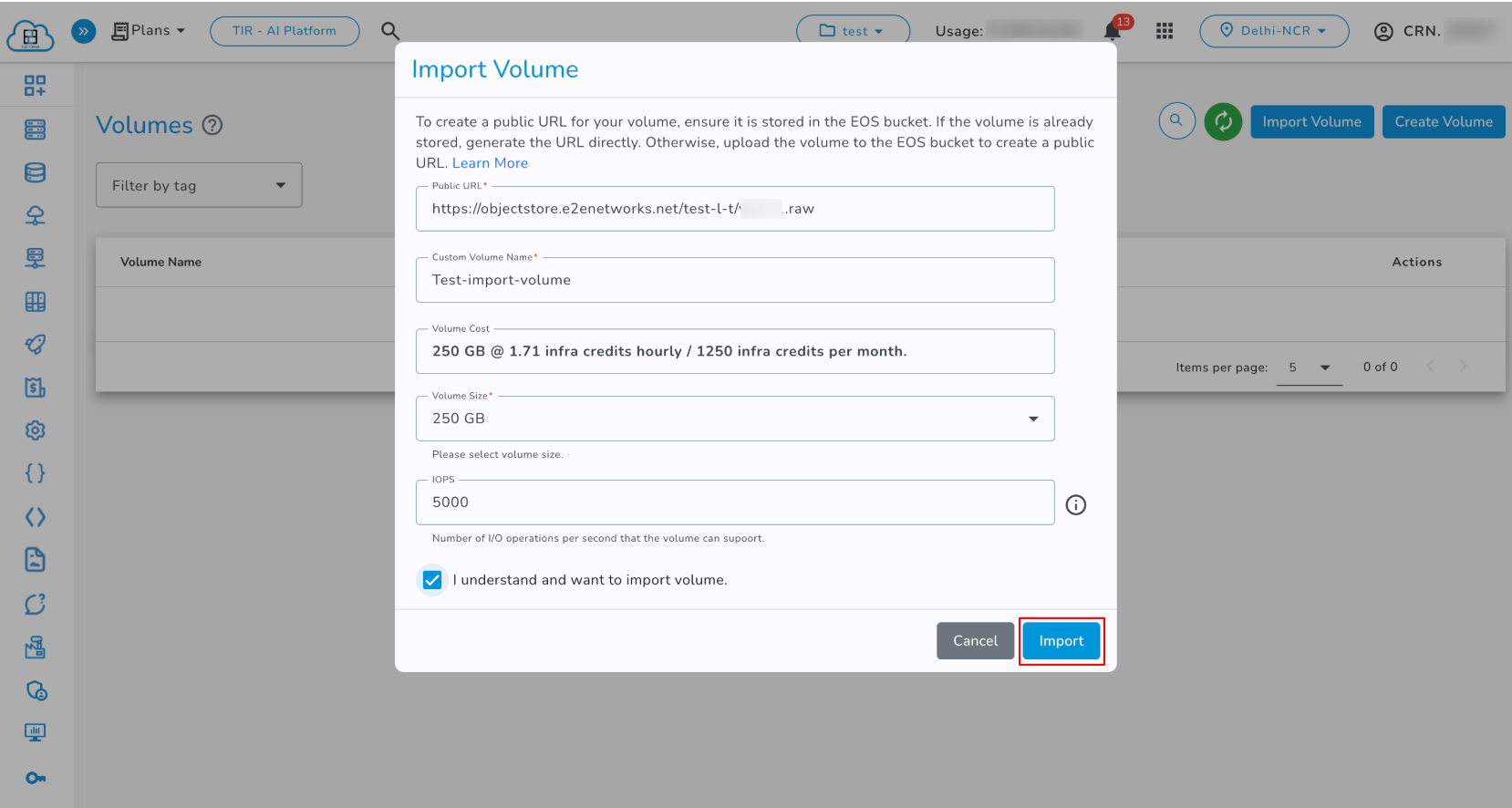 Import Volume | E2E Cloud