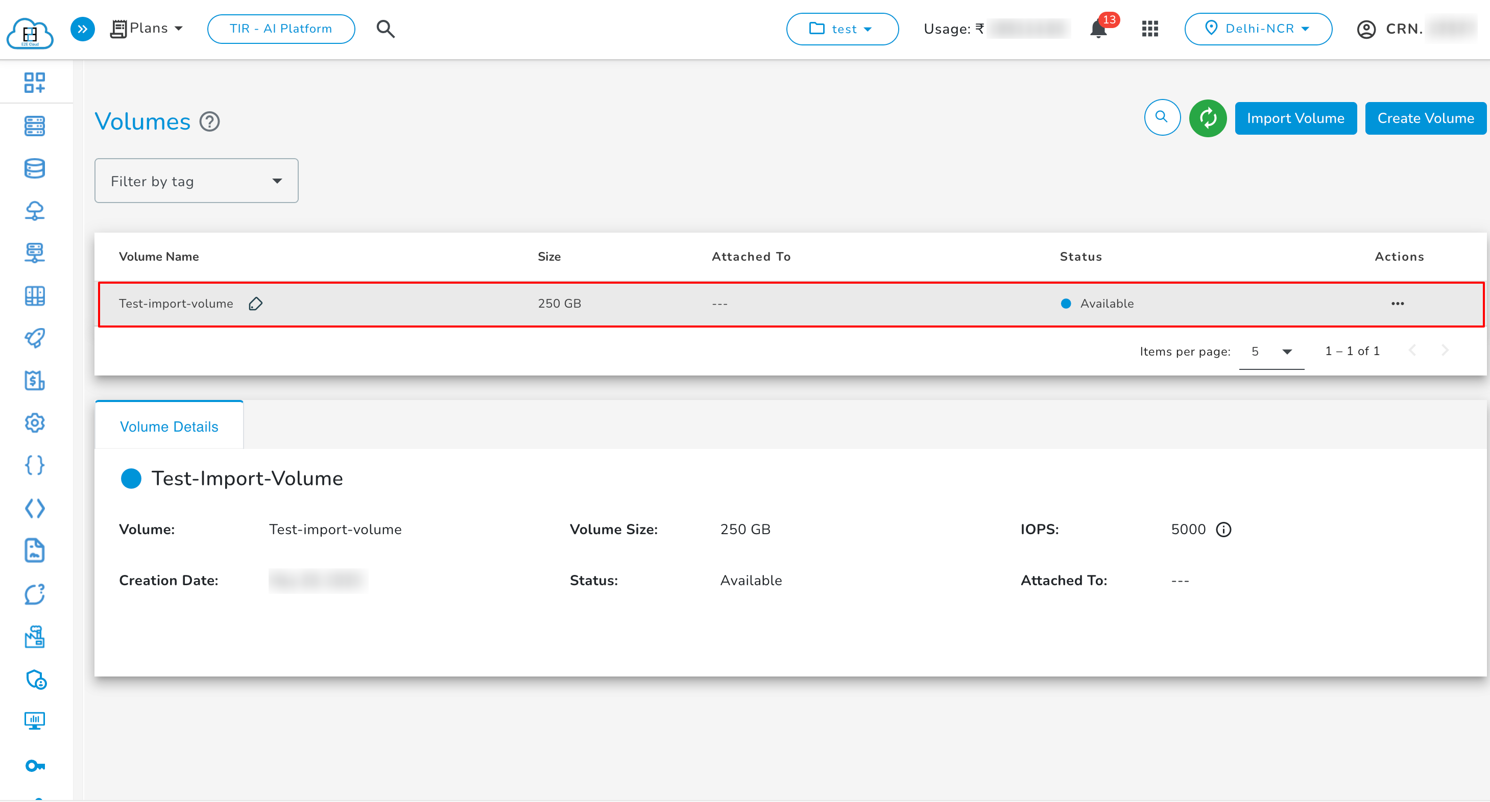 Import Volume | E2E Cloud