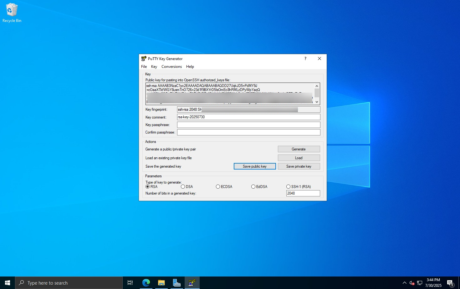 SSH Key Window | E2E Cloud