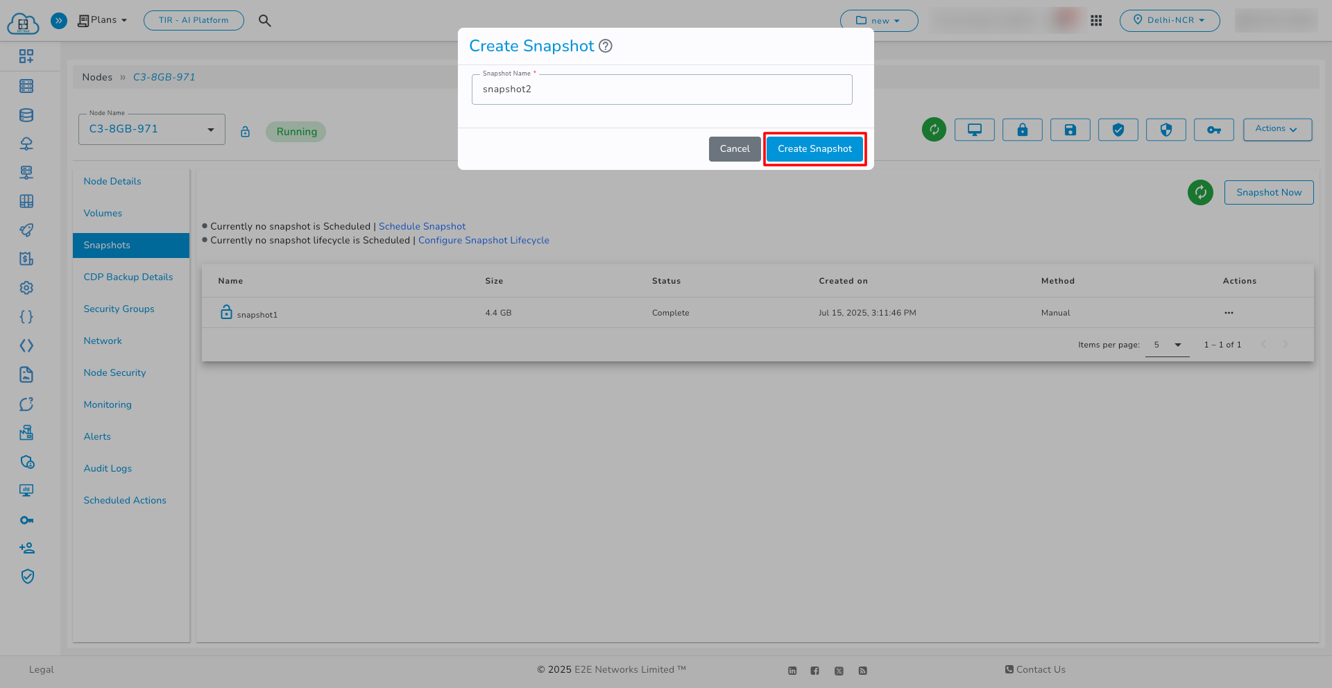 Snapshot | E2E Cloud