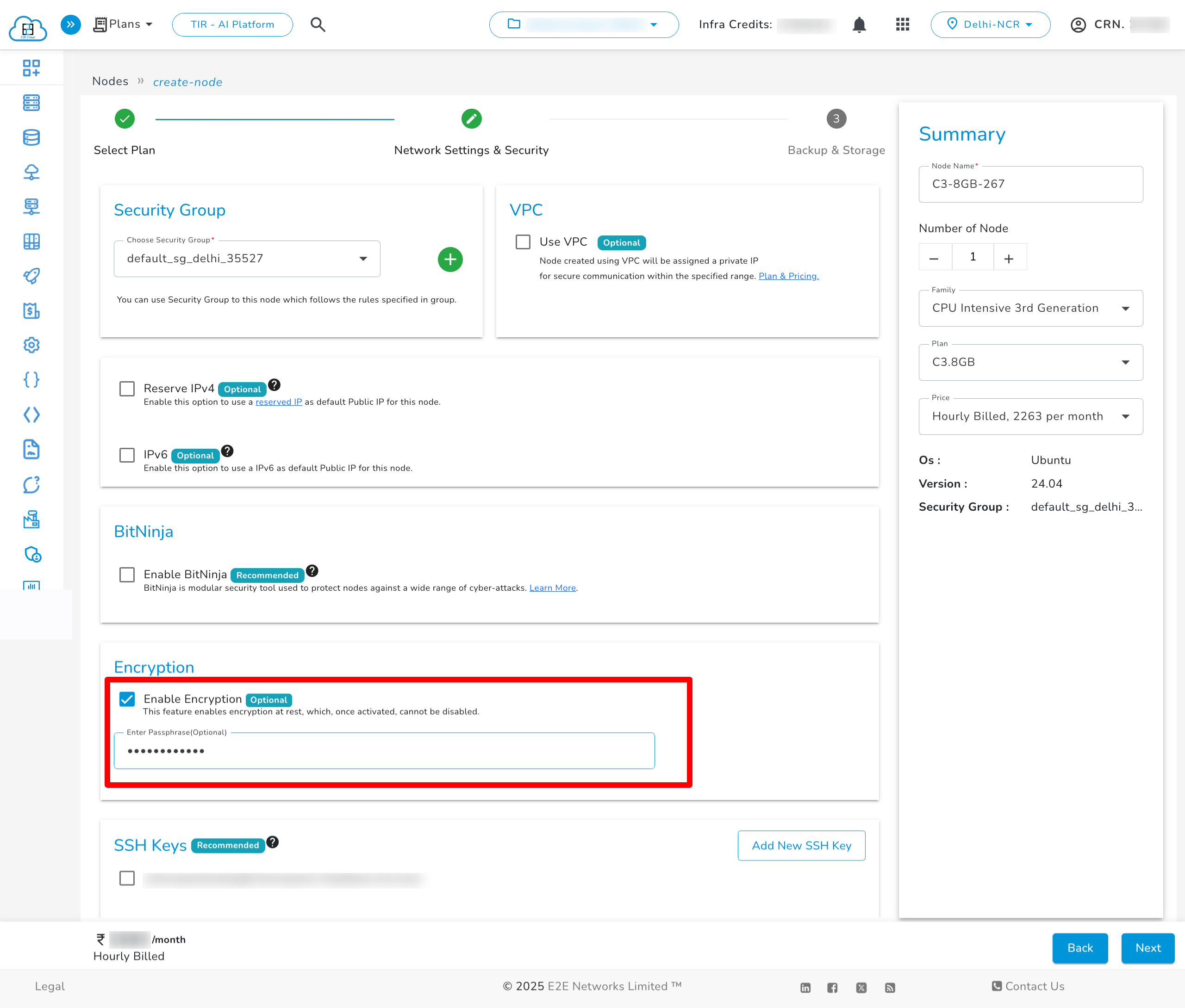 Create Encrypted Node | E2E Cloud