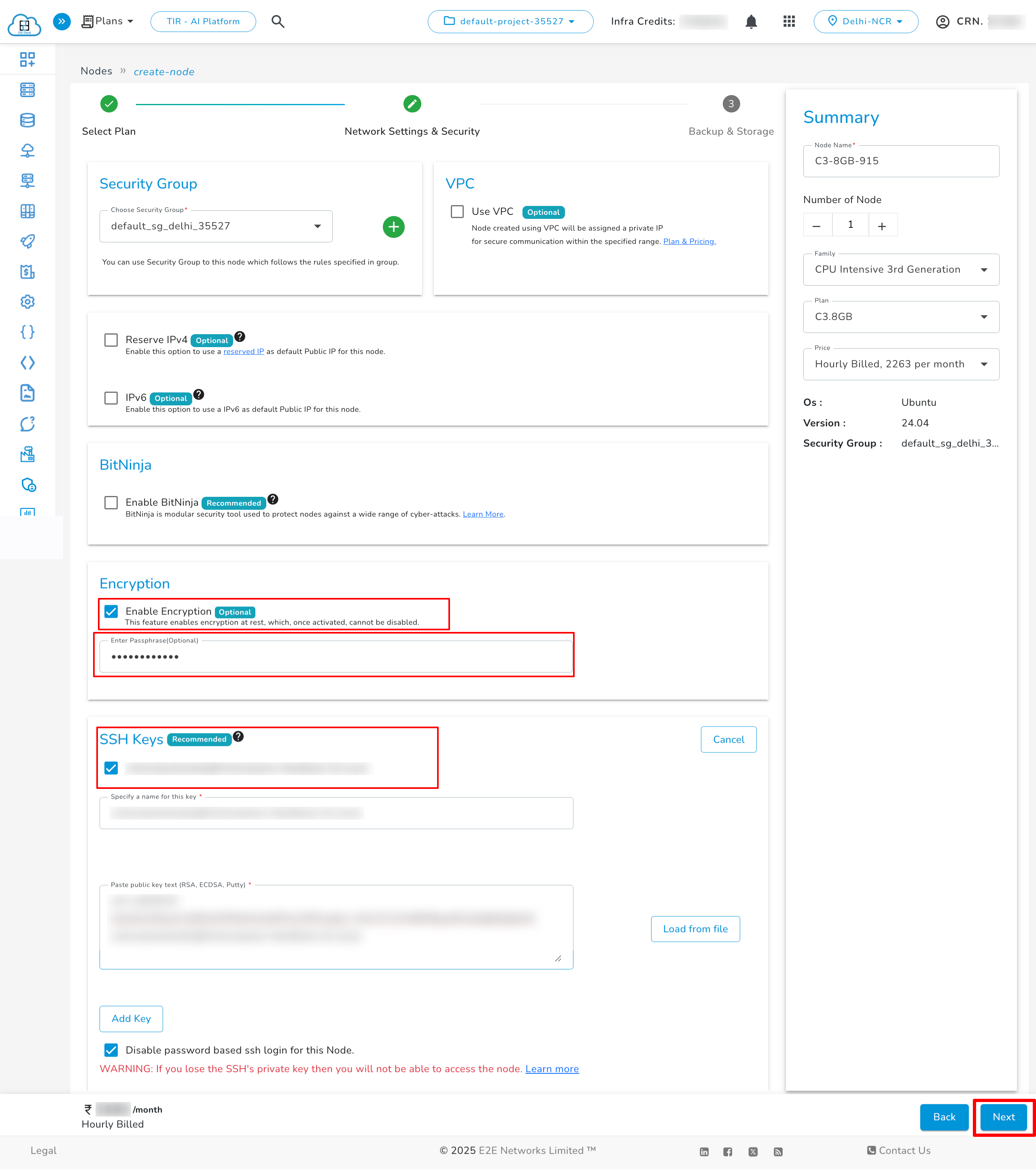 Create Encrypted Node | E2E Cloud