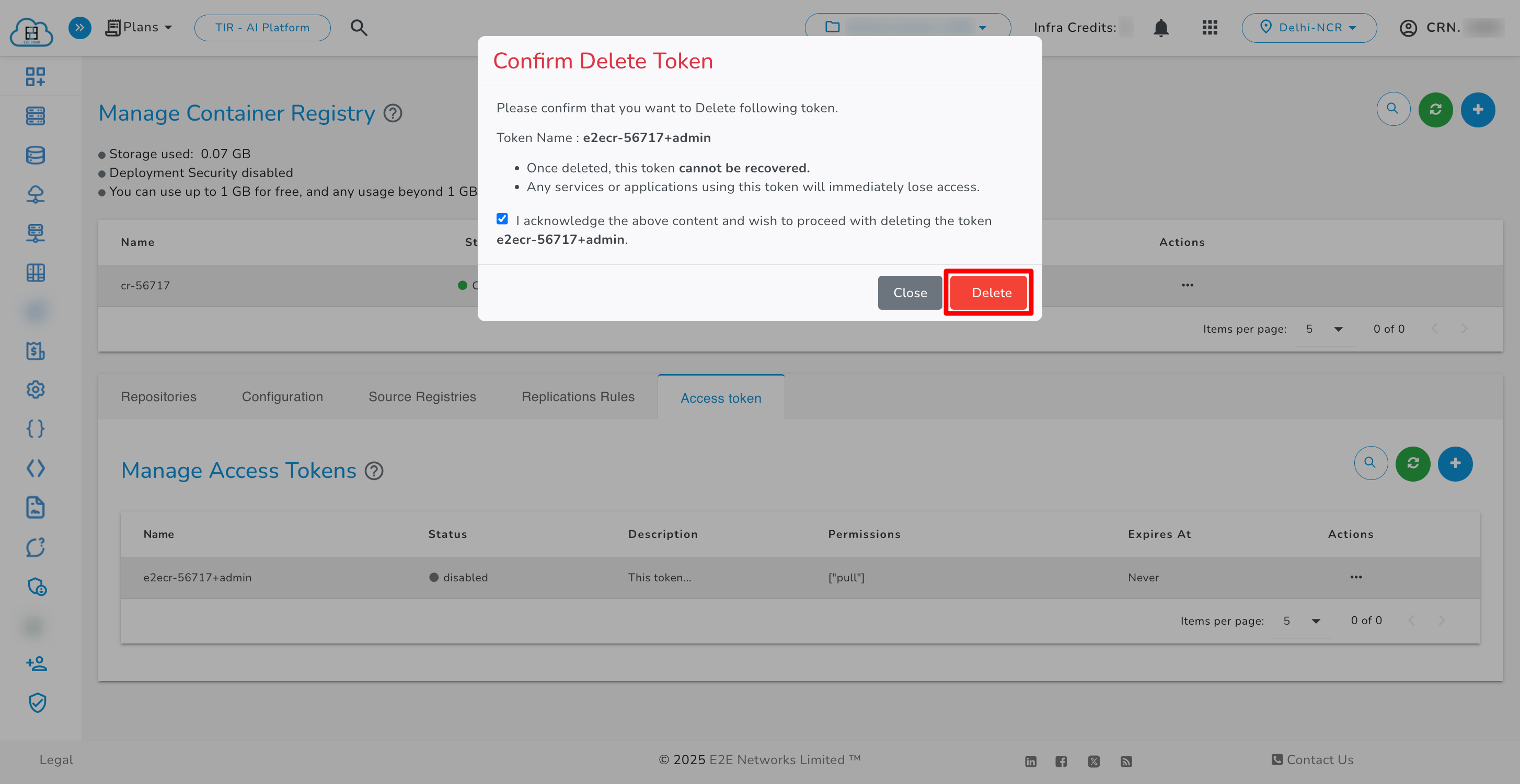 Access Tokens | E2E Cloud