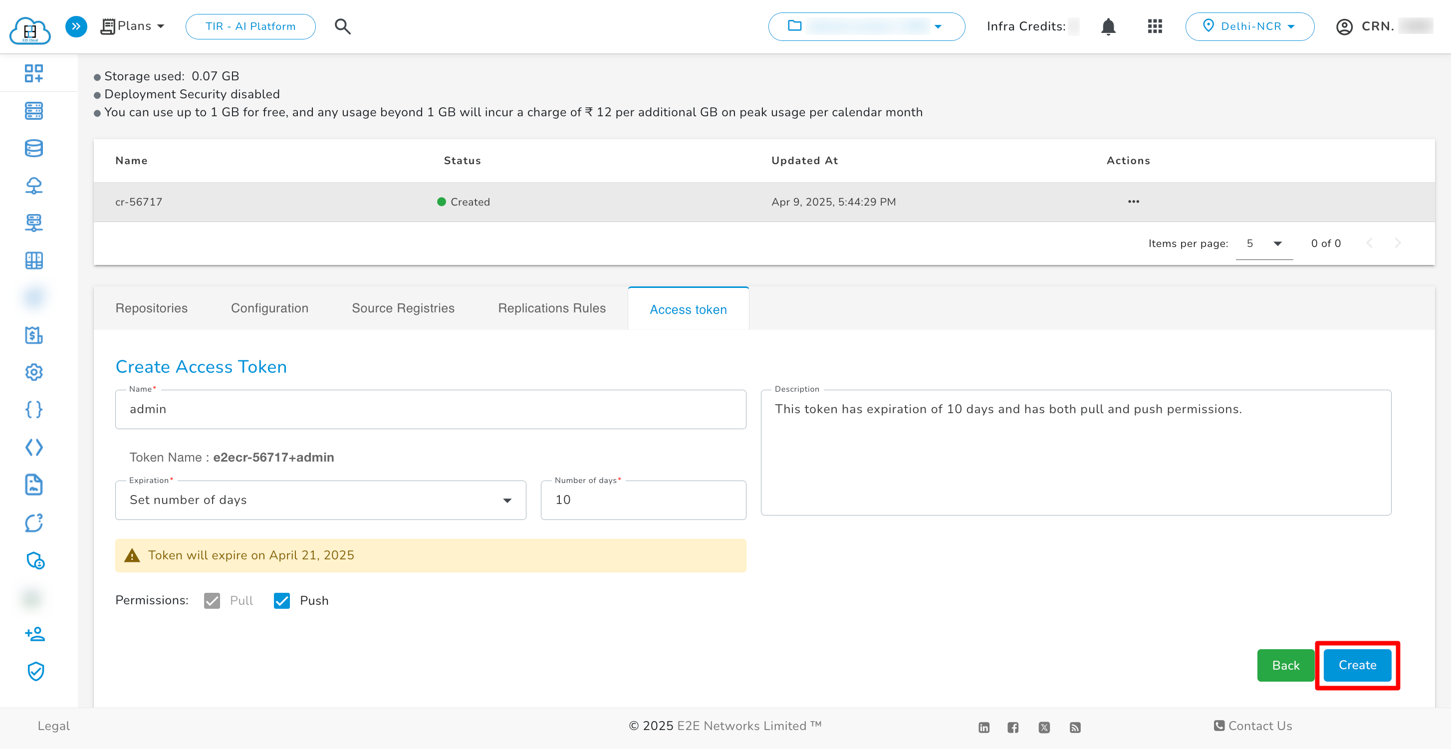 Access Tokens | E2E Cloud