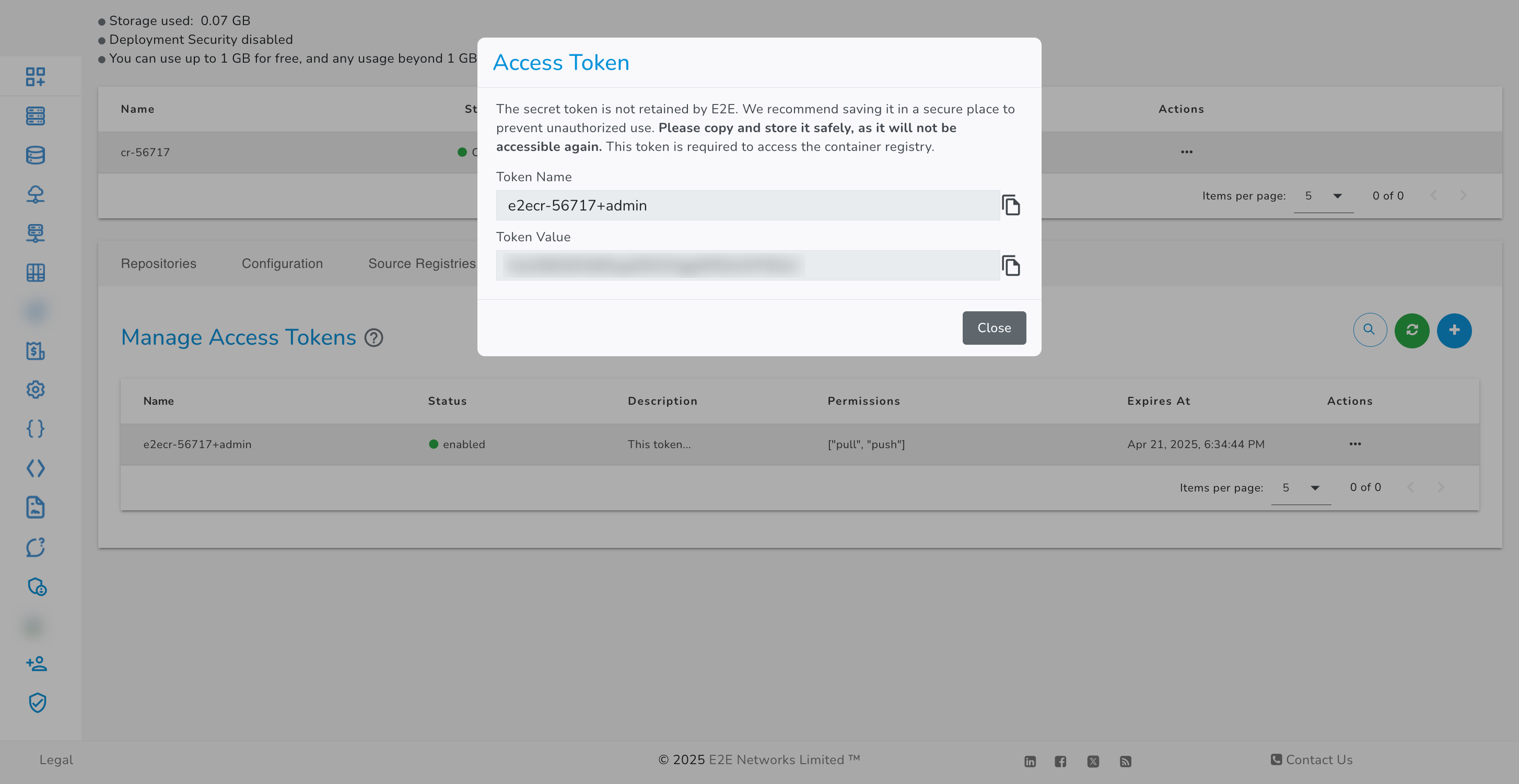 Access Tokens | E2E Cloud
