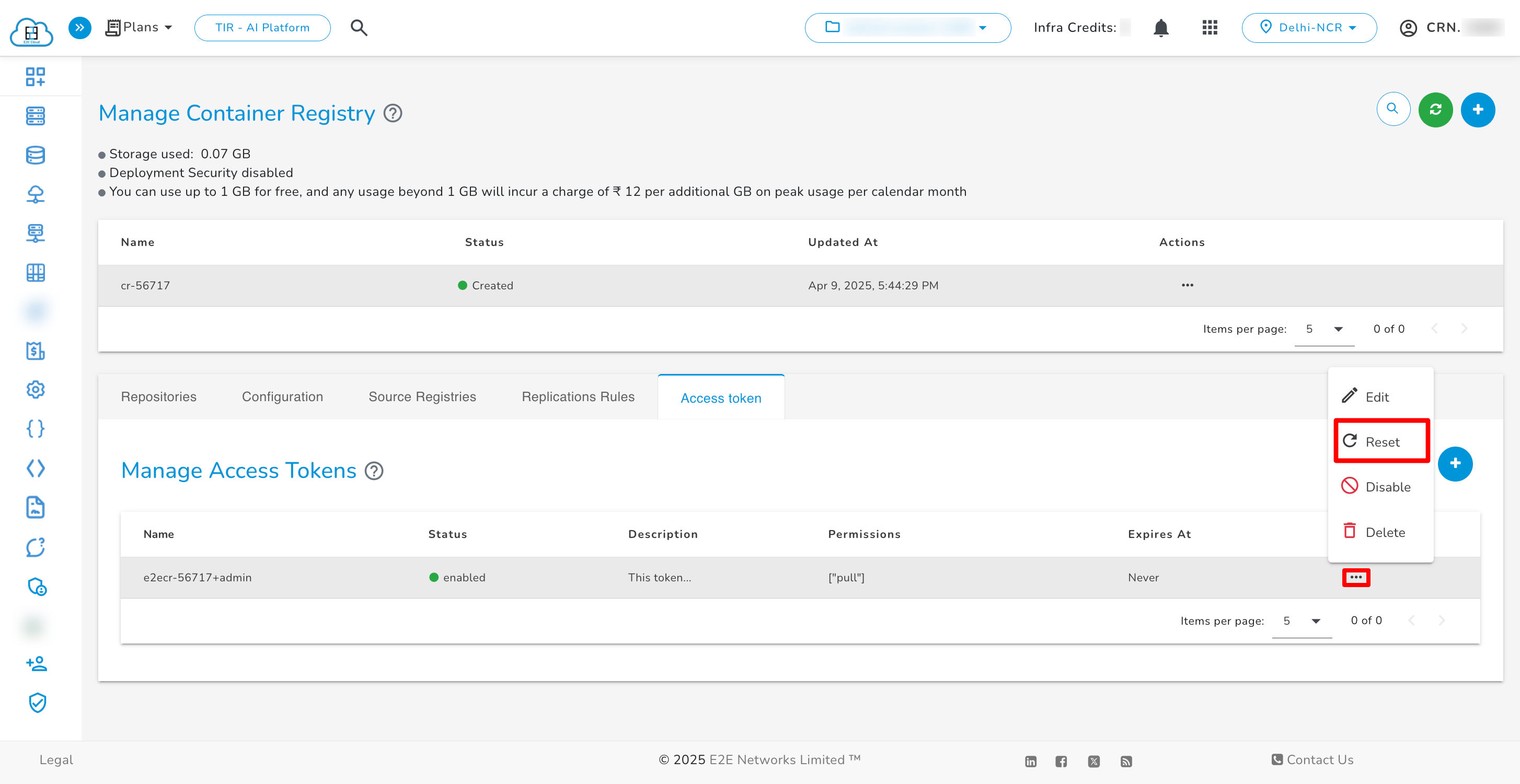 Access Tokens | E2E Cloud