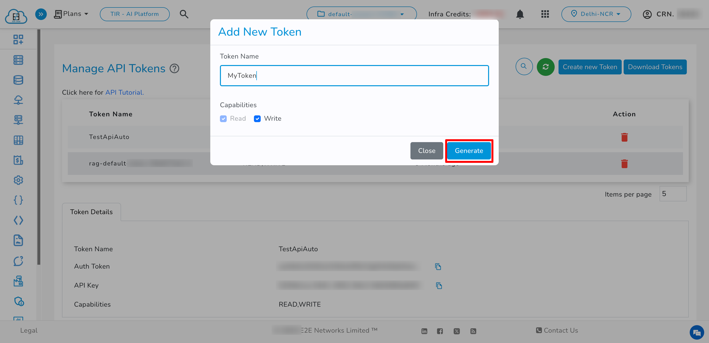 Create API Token | E2E Cloud