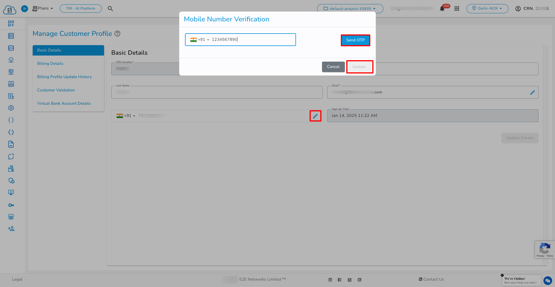 Manage Customer Profile | E2E Cloud