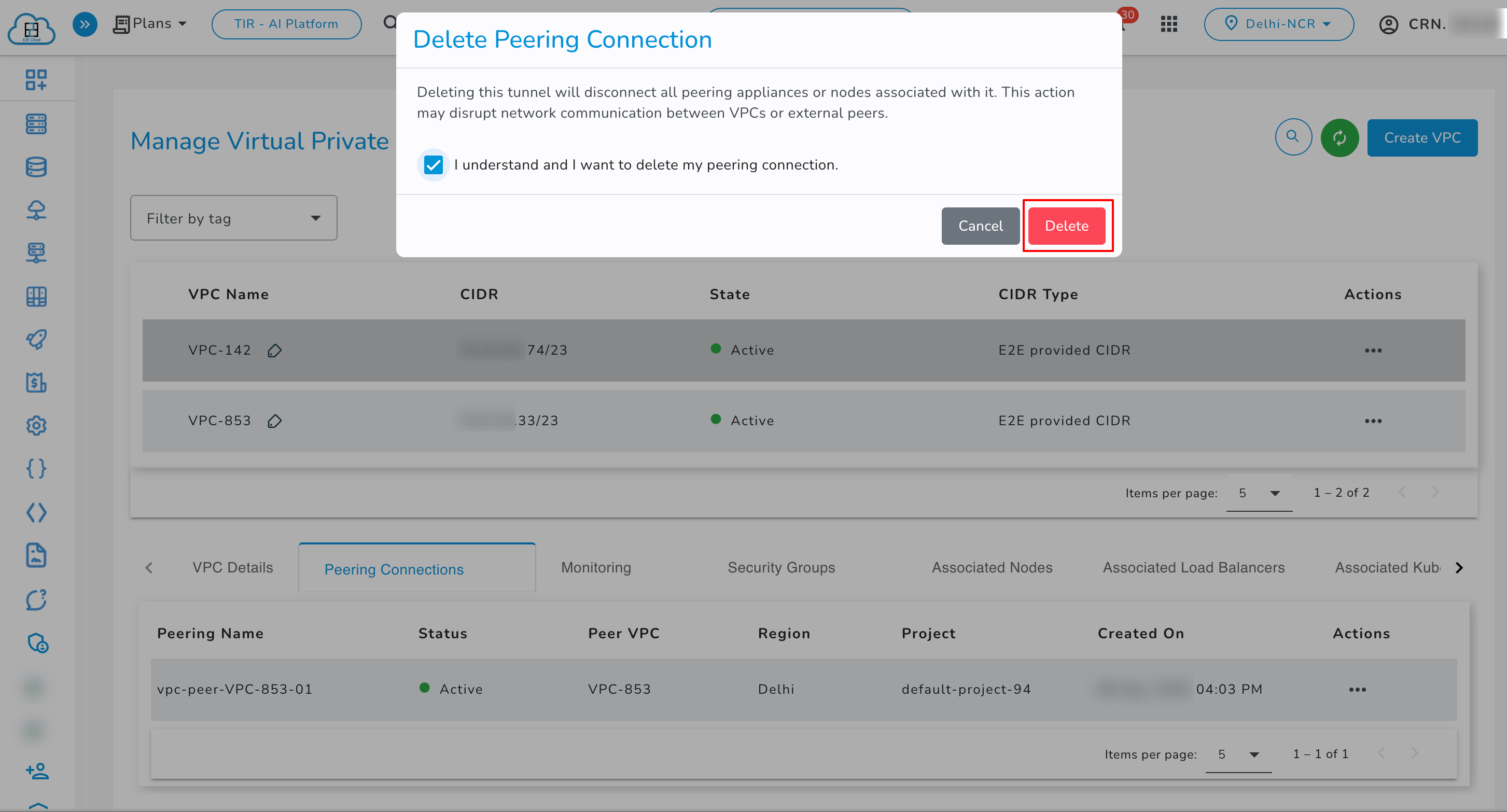 VPC Peering | E2E Cloud
