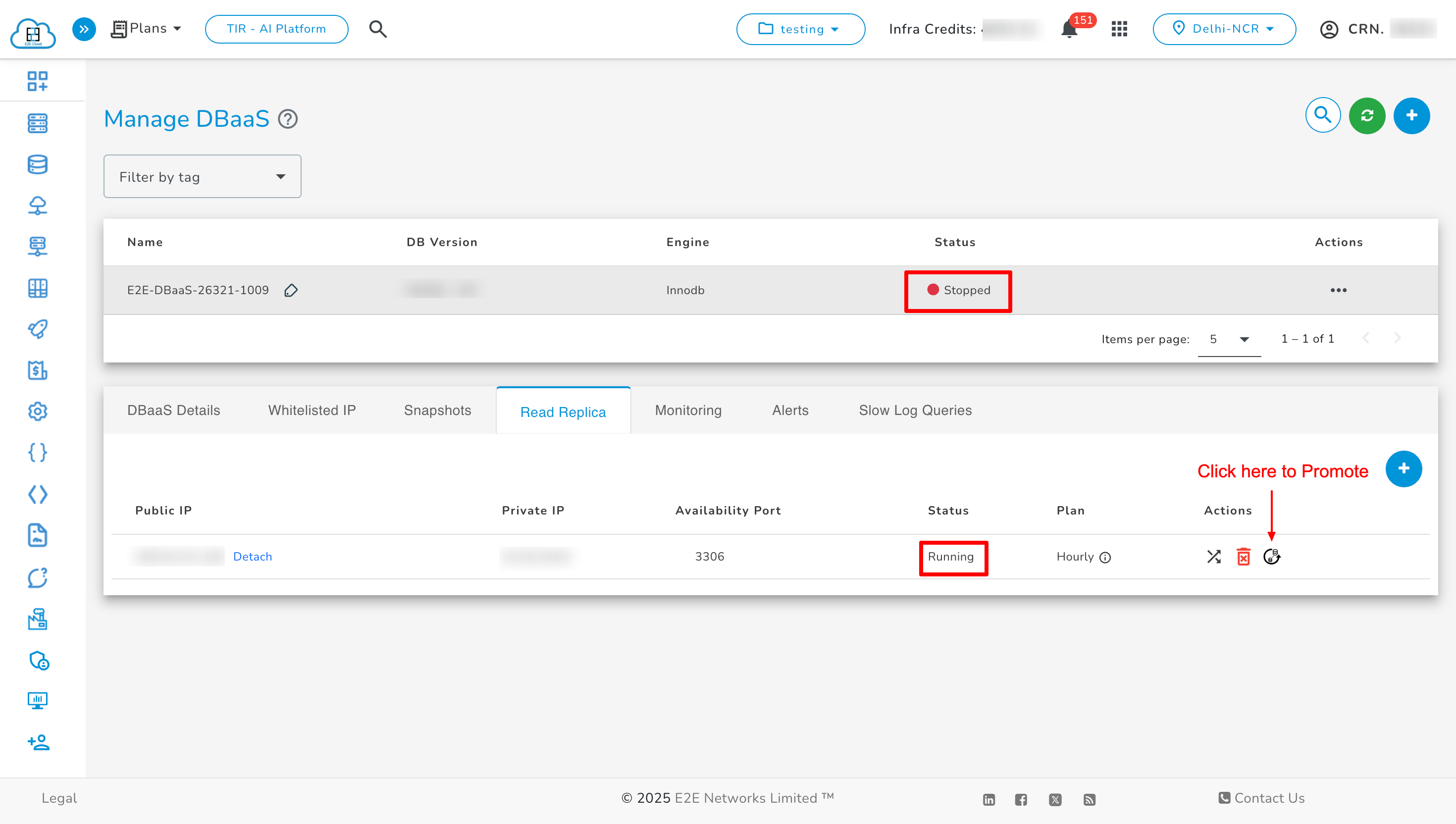 Manage your Database | E2E Cloud