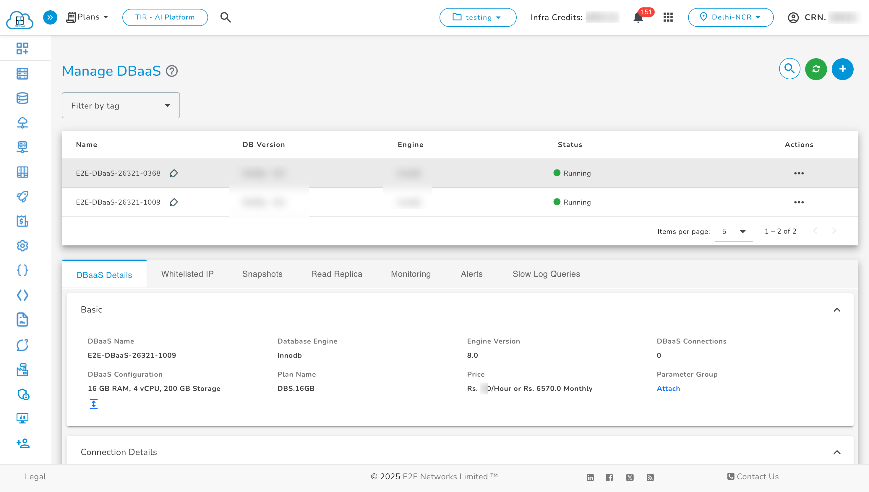 Manage your Database | E2E Cloud