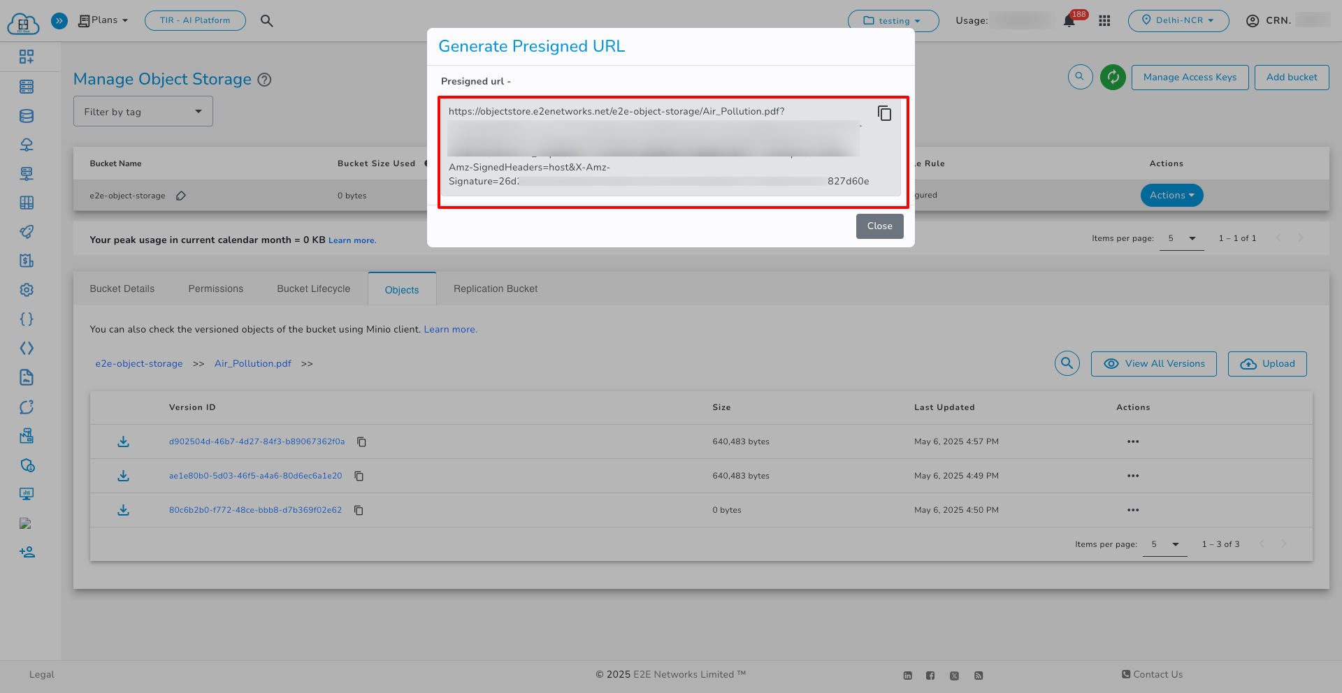 Bucket Details | E2E Cloud