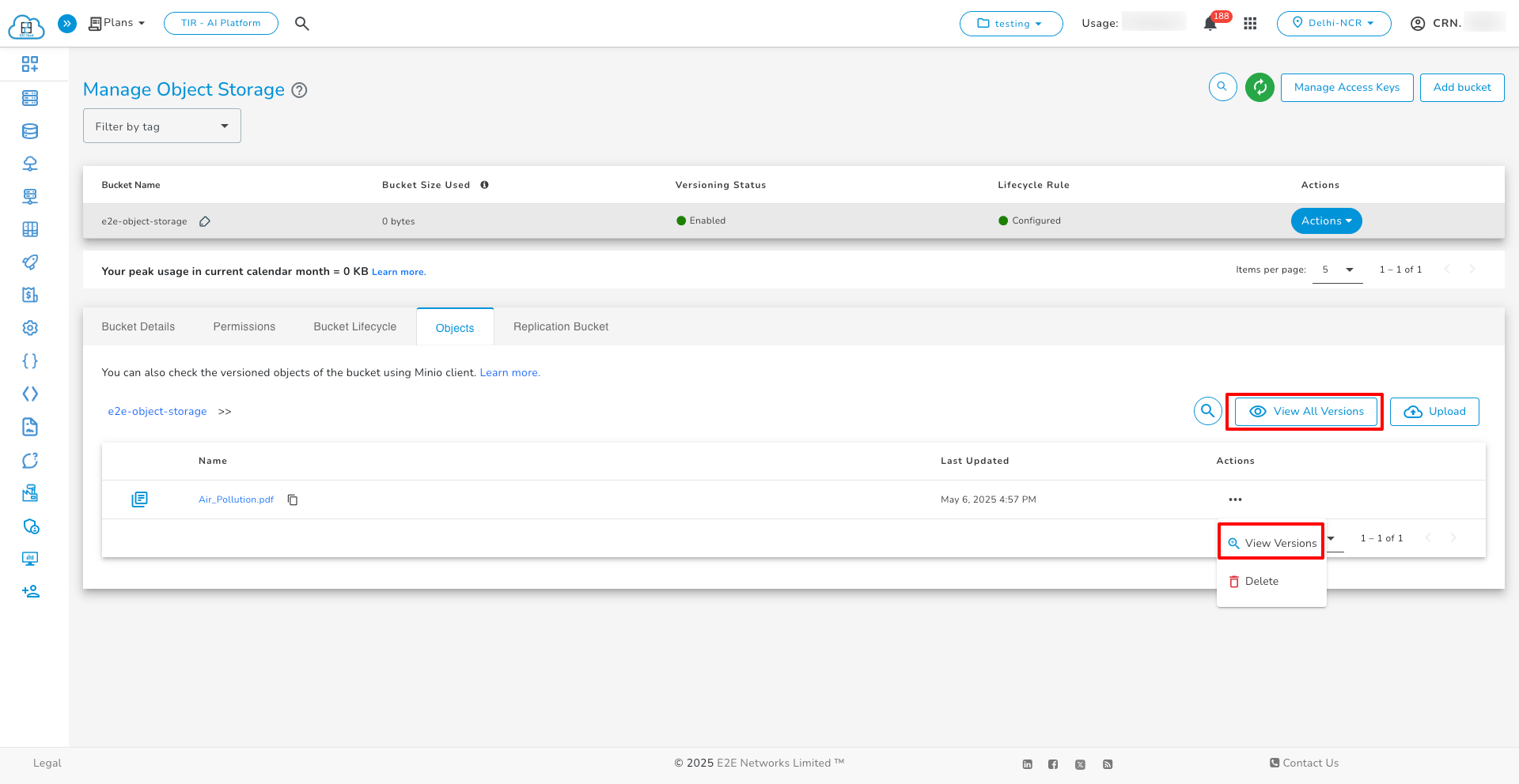 Bucket Details | E2E Cloud