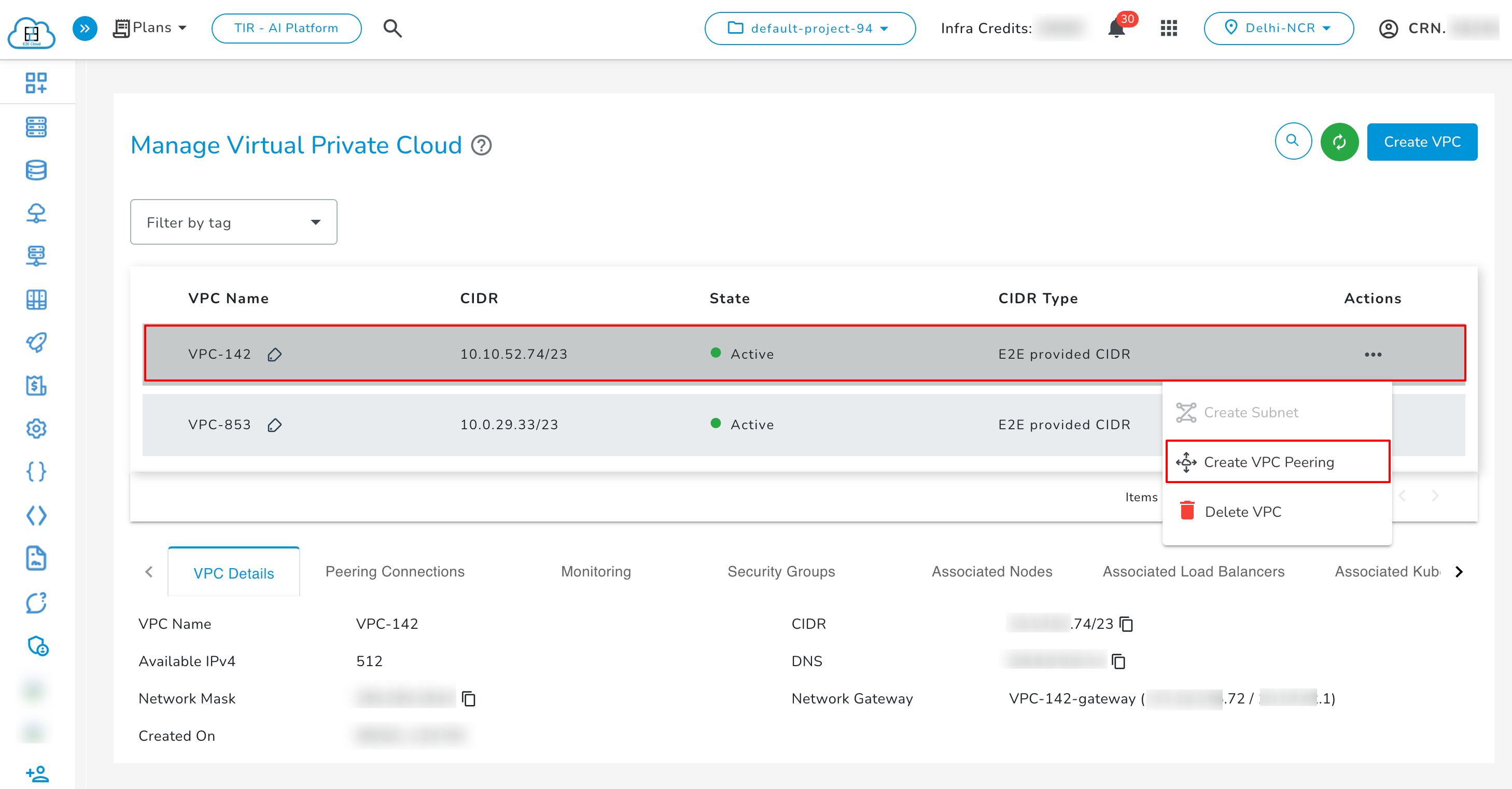 VPC Peering | E2E Cloud