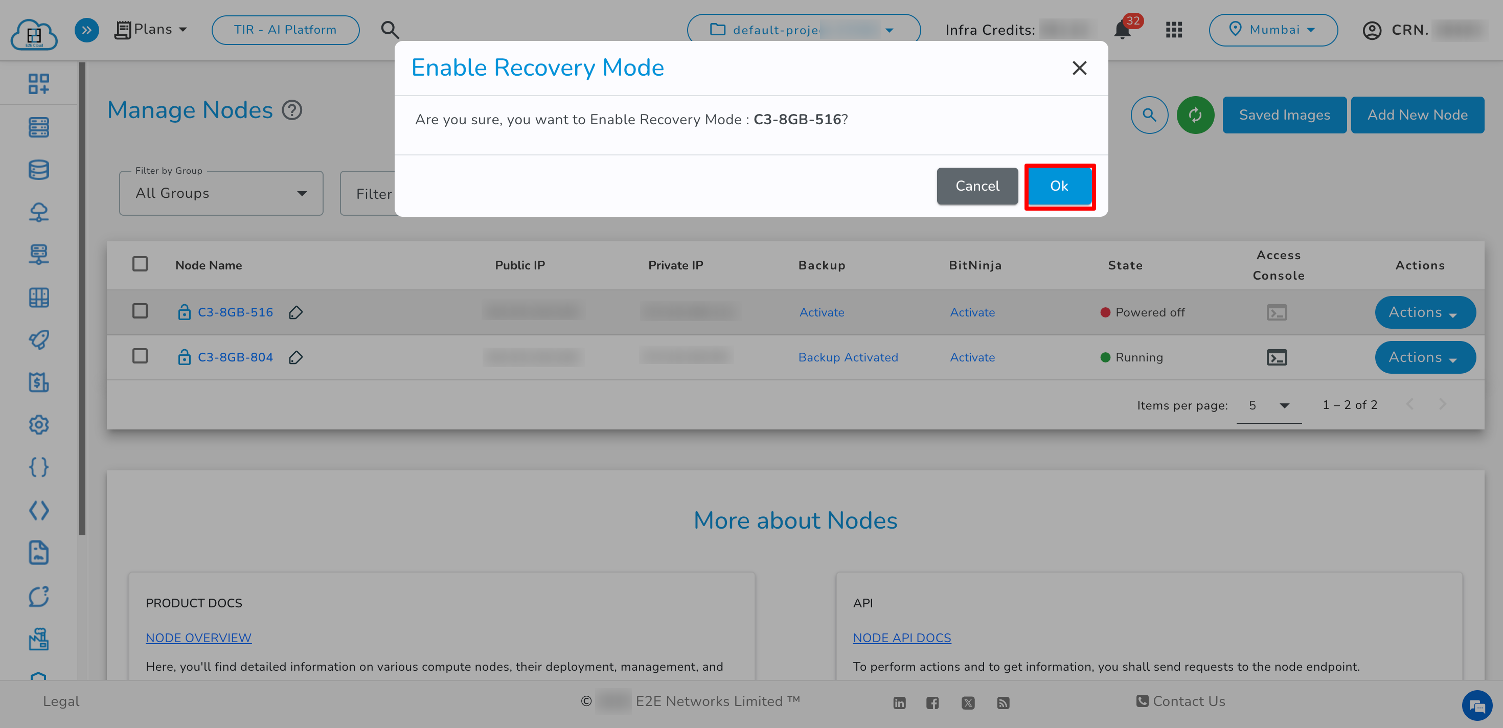 Access node in recovery mode | E2E Cloud