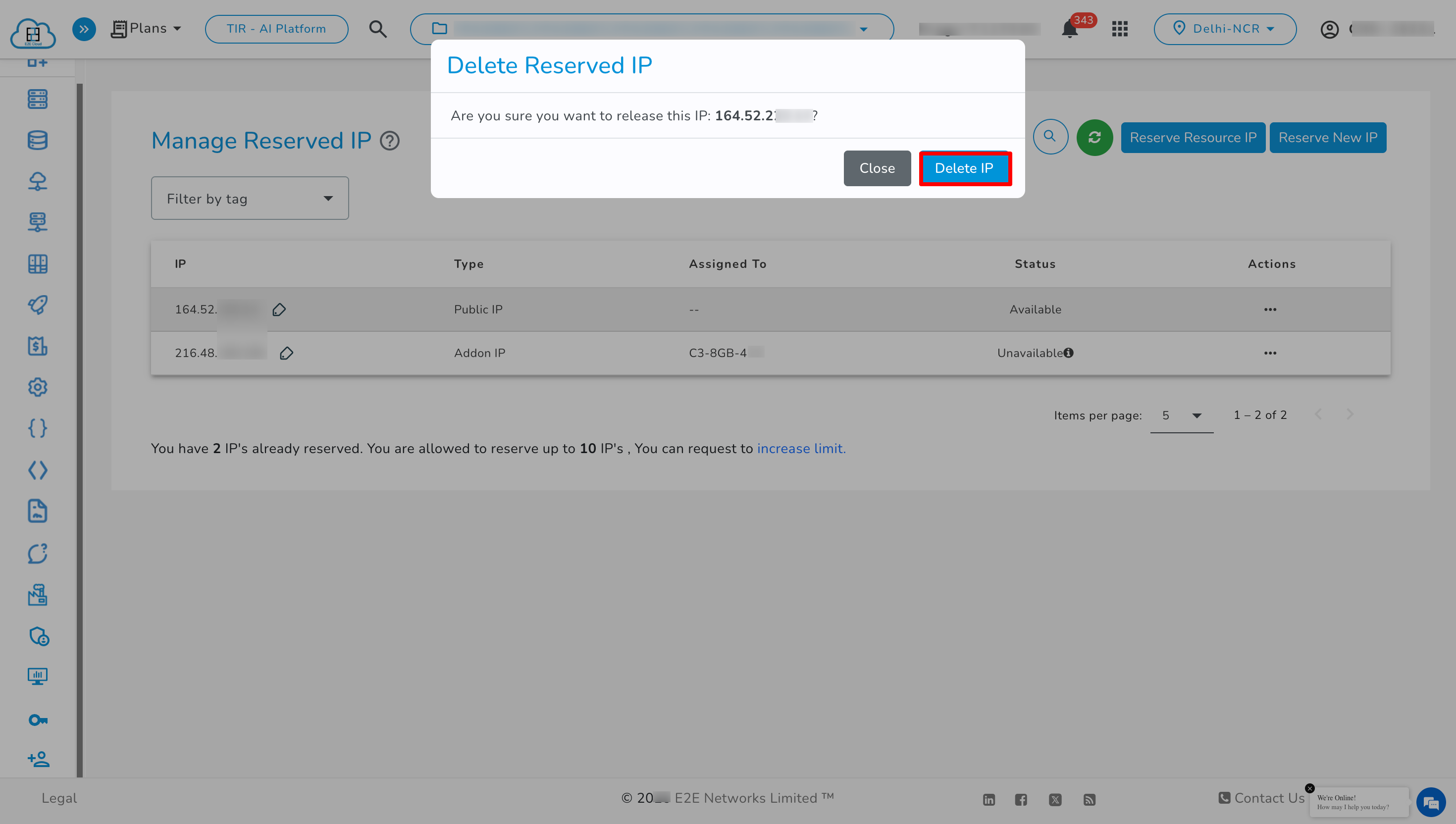 Reserve IP Address | E2E Cloud