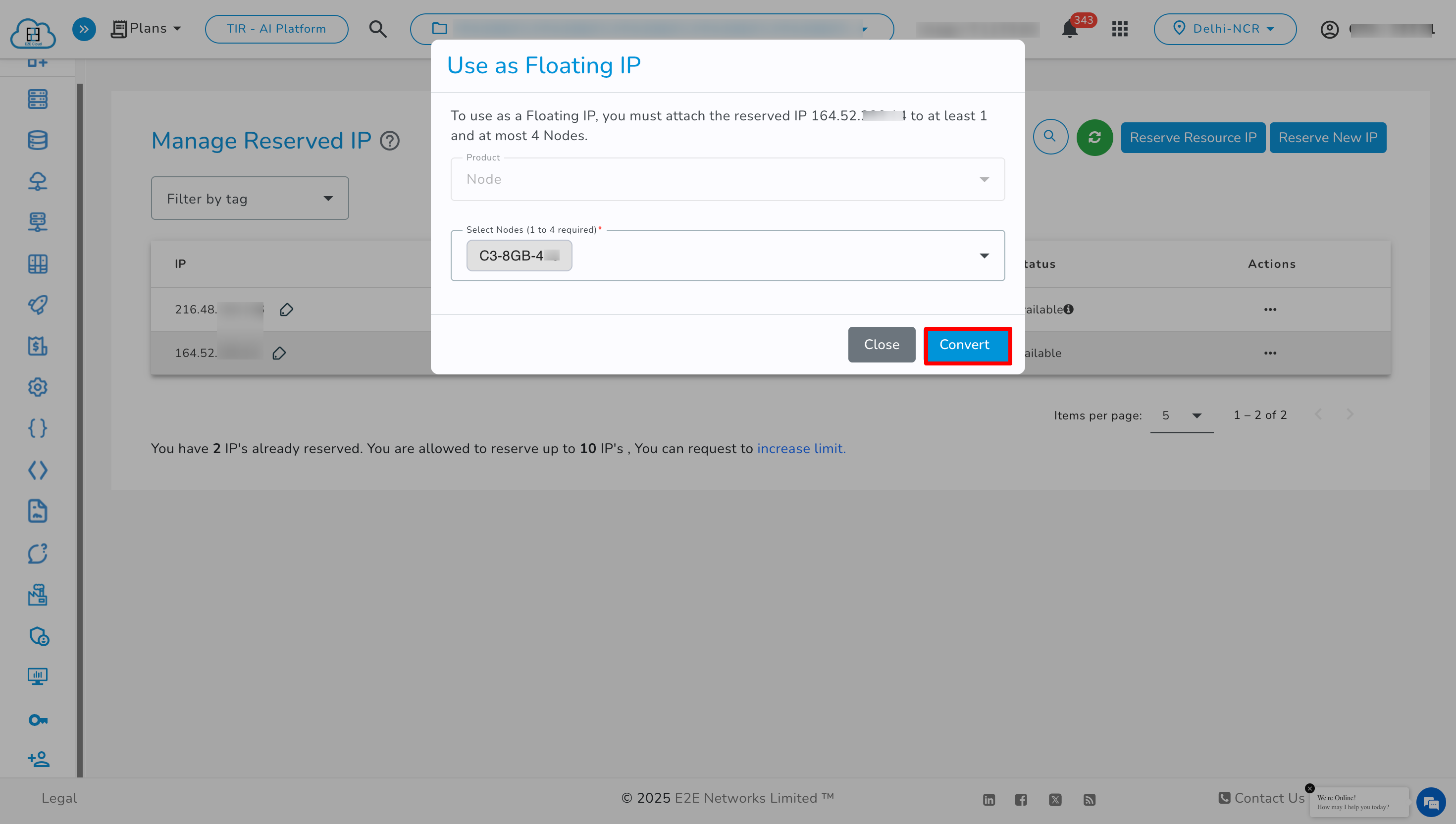 Reserve IP Address | E2E Cloud