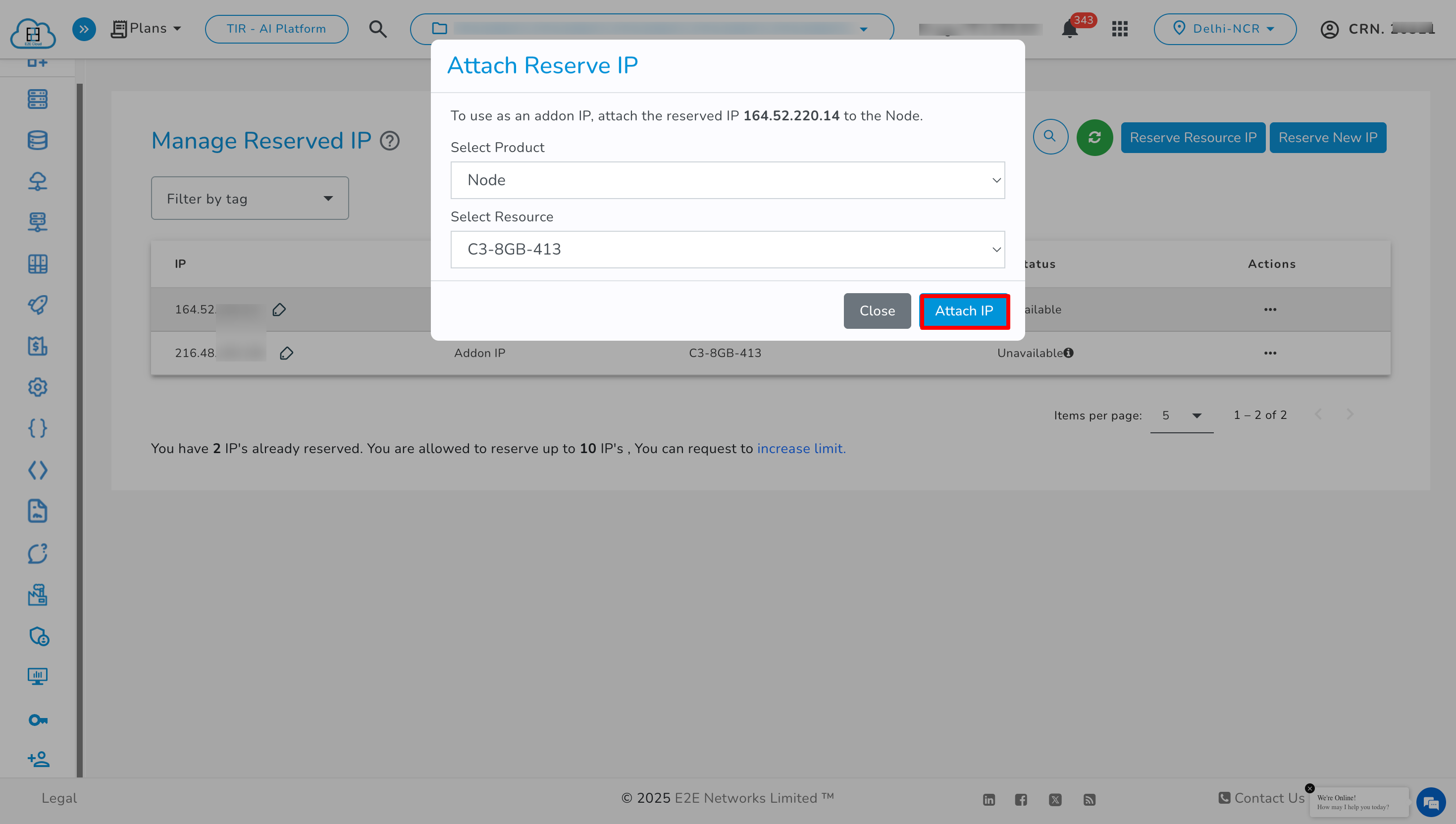 Reserve IP Address | E2E Cloud
