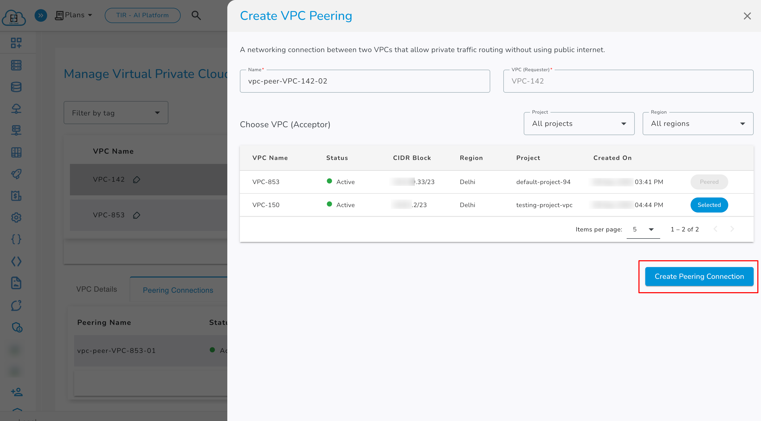 VPC Peering | E2E Cloud