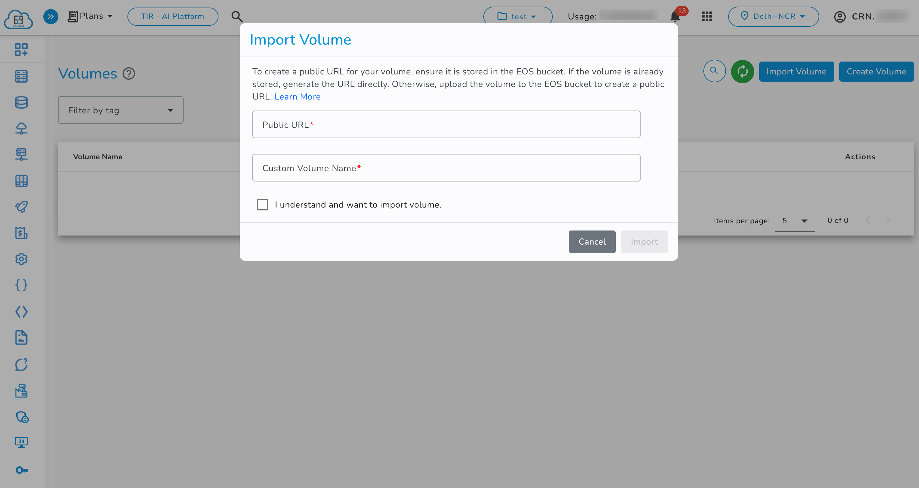 Import Volume | E2E Cloud
